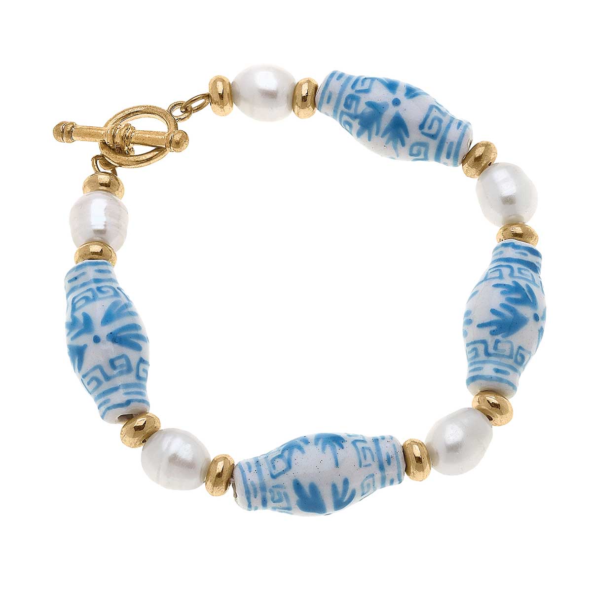 Melanie Porcelain & Pearl T-Bar Bracelet in Wedgwood Blue – The Indigo ...